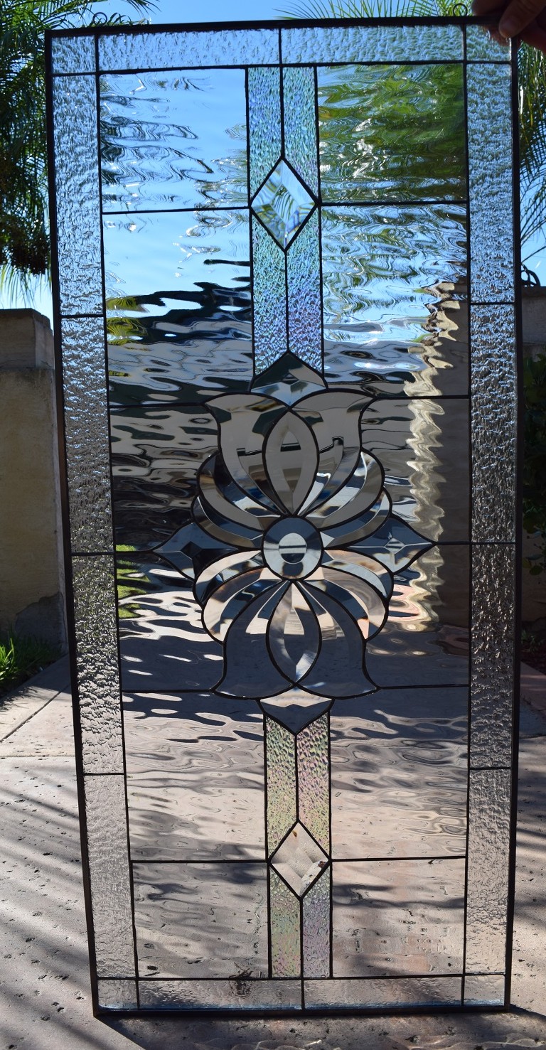 The San Marcos Clear Beveled Leaded Stained Window Glass Panel