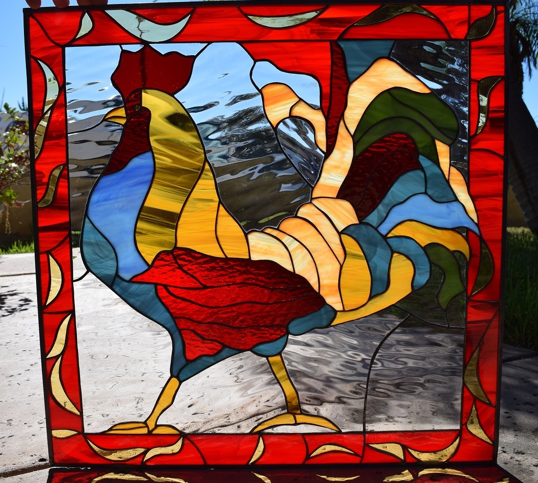 Colorful Rooster Leaded Stained Glass Window Panel ...