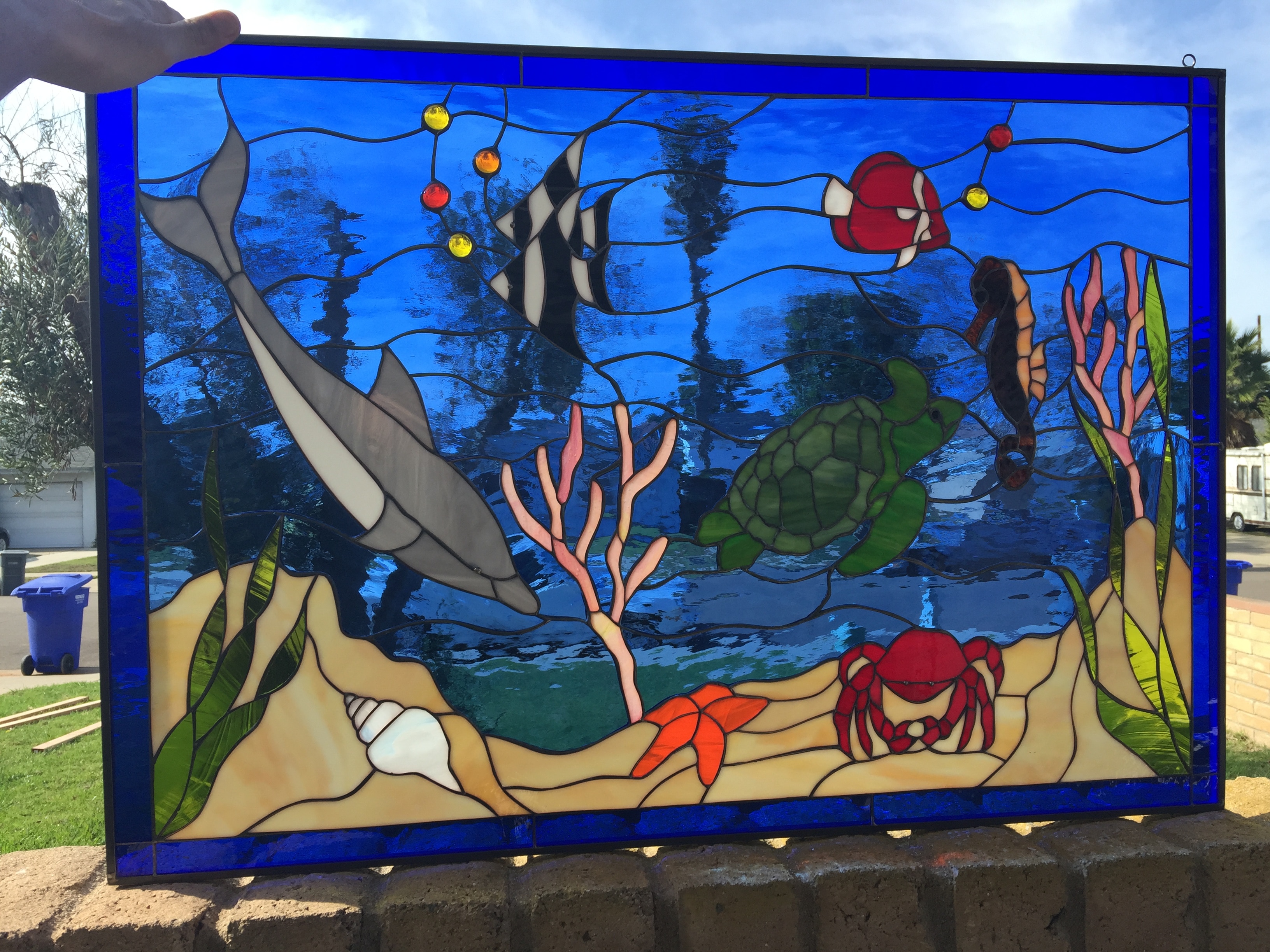 Dolphin & Seahorse Leaded Stained Glass Window Panel ...