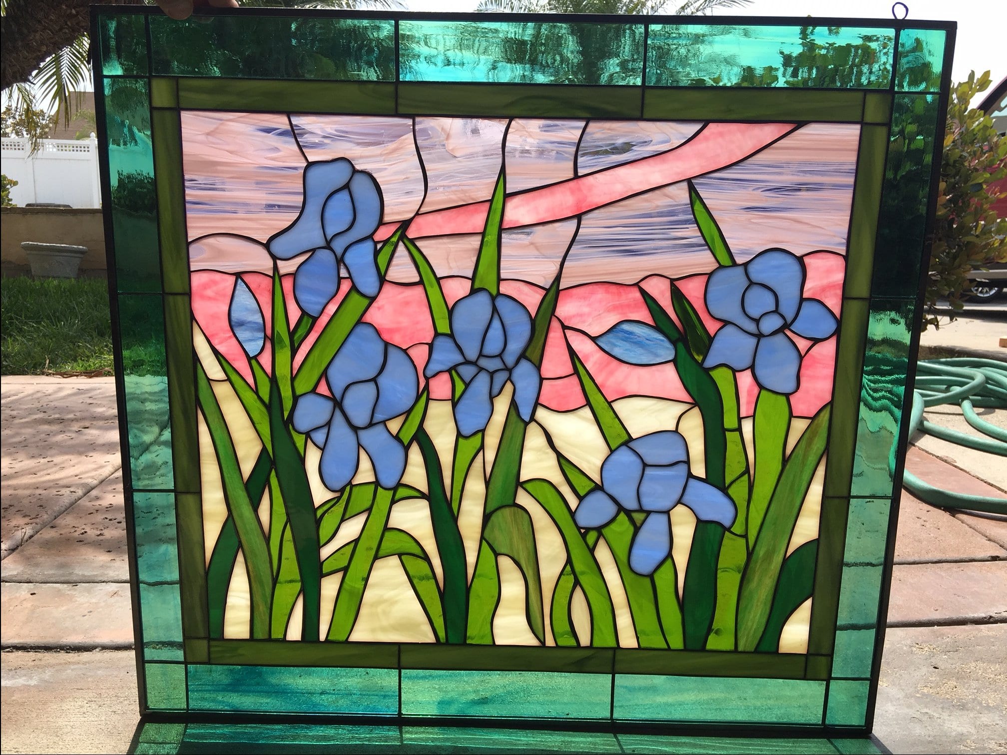Incredible Purple Iris Blossoms Leaded Stained Glass Window Panel (Also ...