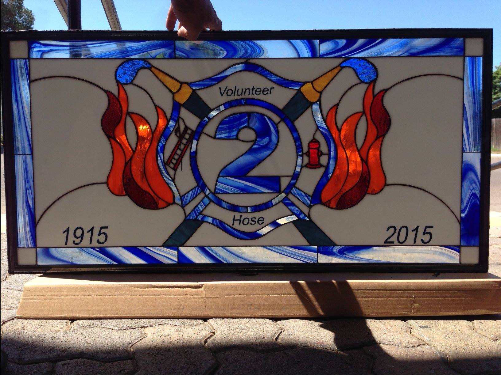 Very unique customized Firefighter leaded stained glass panel. For a ...