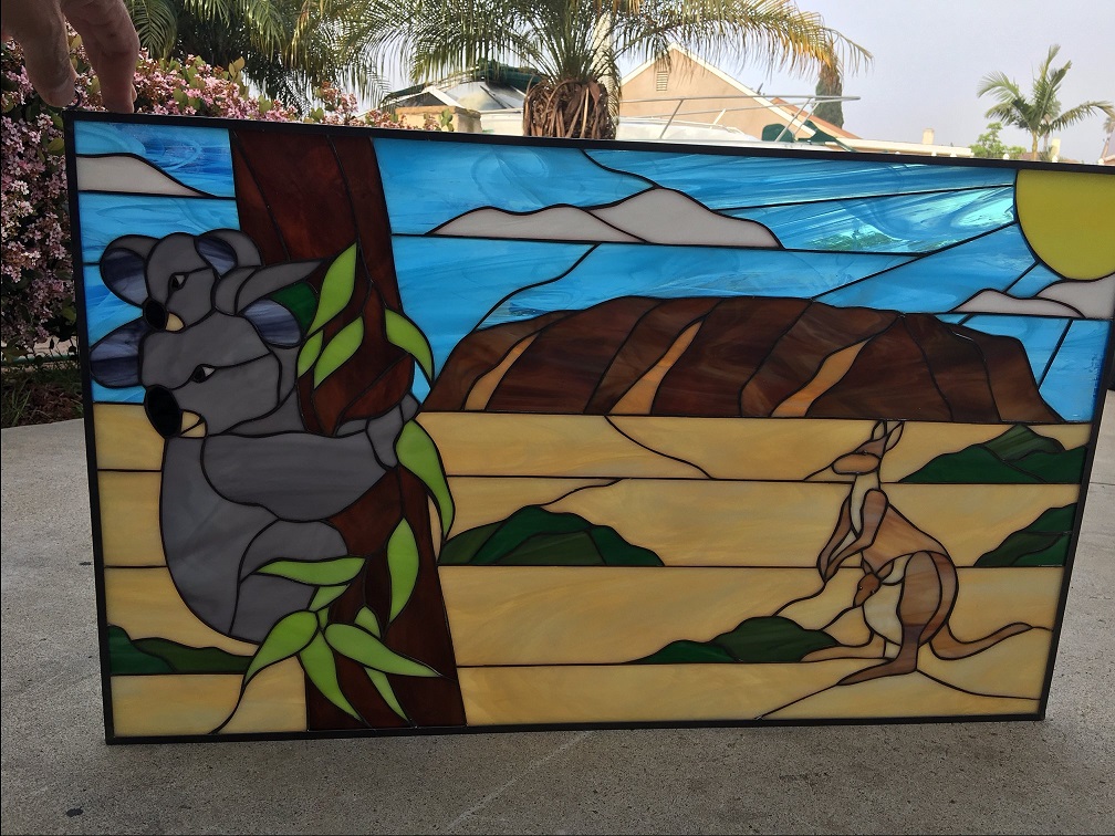 So Unique! Cozy Koala Bears & Kangaroo Leaded Stained Glass Window ...