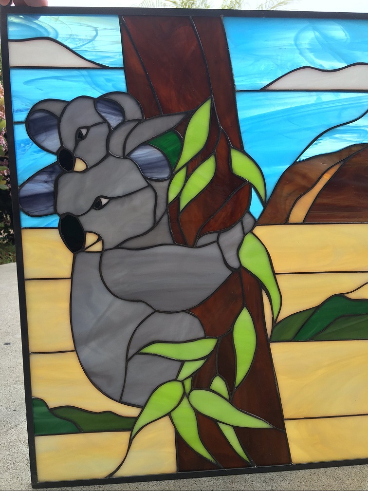 So Unique! Cozy Koala Bears & Kangaroo Leaded Stained Glass Window ...
