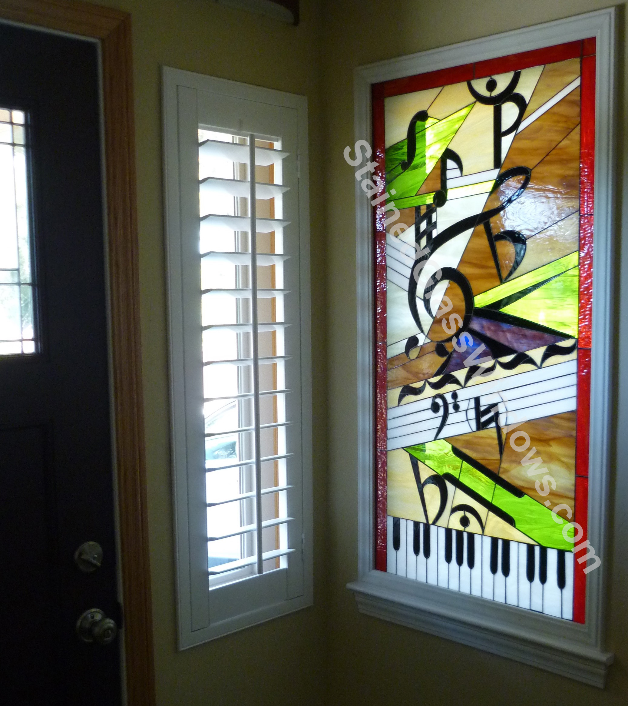 Awesome! Piano & Music Note Stained Glass Leaded Windows Panel ...