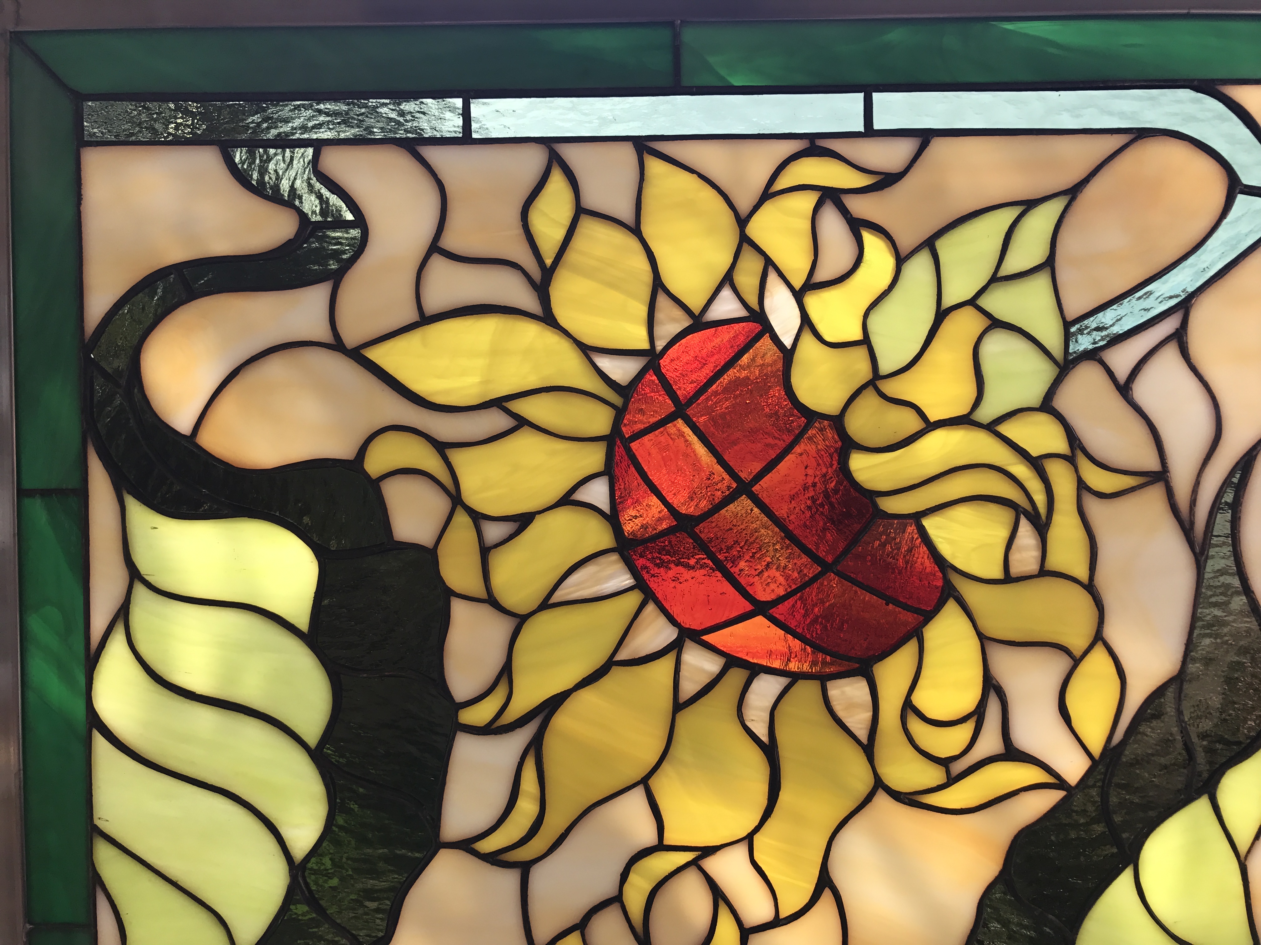 Colorful Summertime Sunflower Stained Glass Window Panel