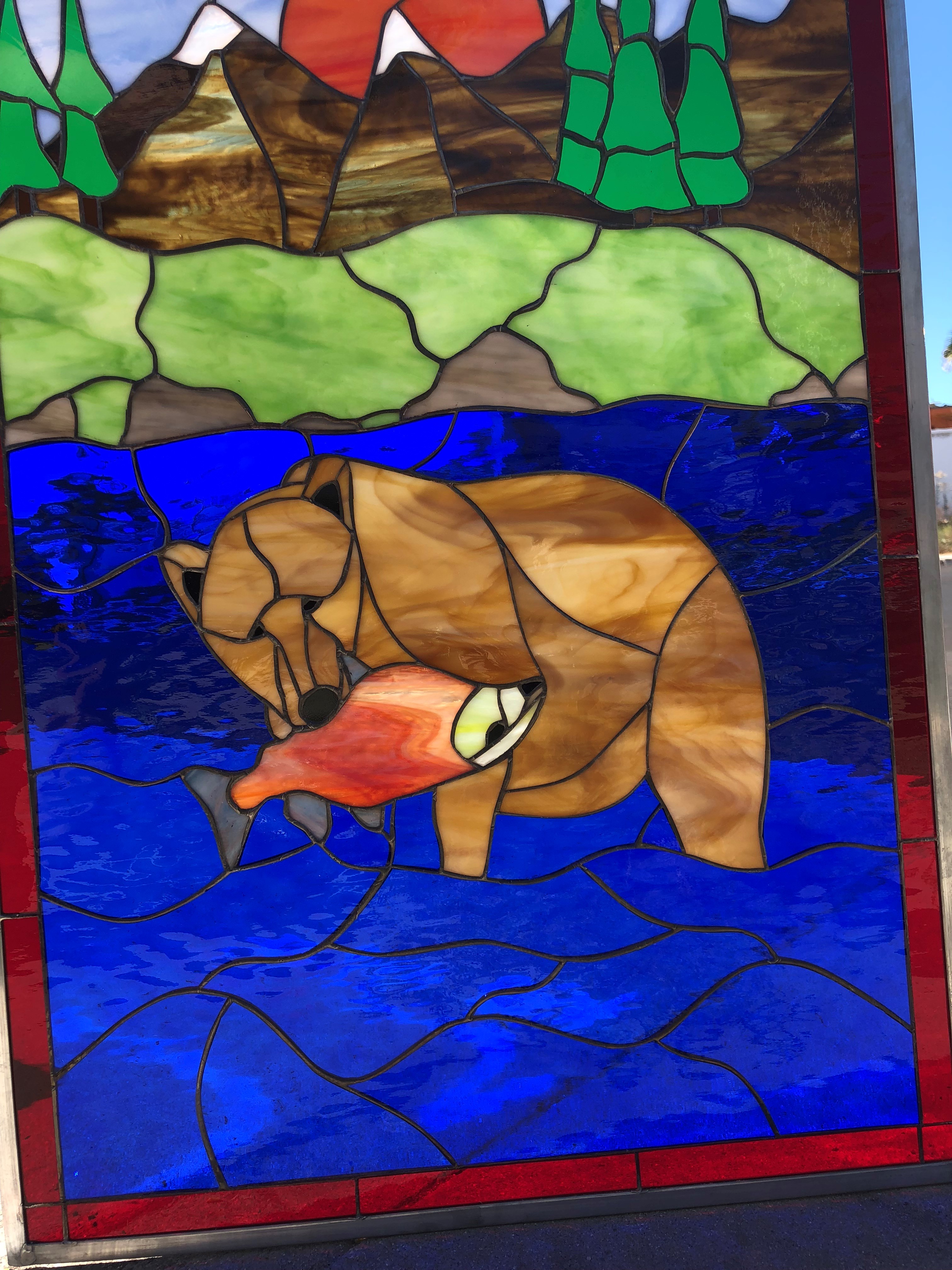 All Original! Bear Catching A Humpy Salmon In Alaska Stained Glass ...