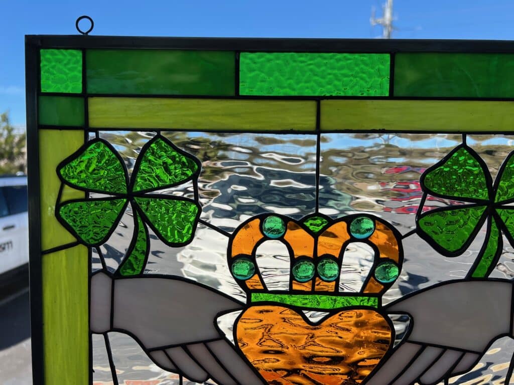 Irish Claddagh Ring Leaded Stained Glass Window panel