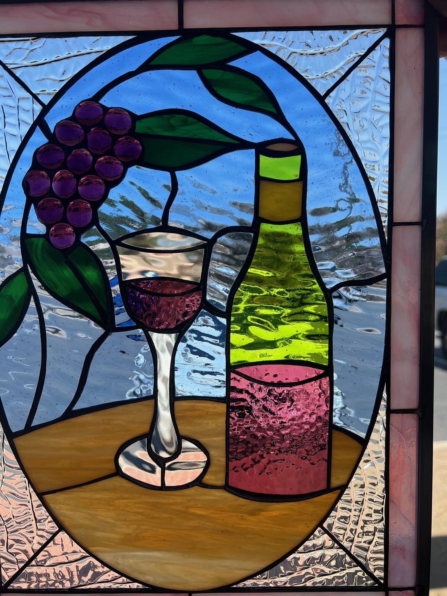 Lovely Stained Glass Wine Bottle & Jeweled Grapes