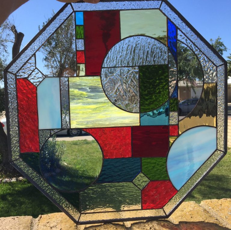 Colorful! Mission Prairie Stained Glass Octagon Window Panel