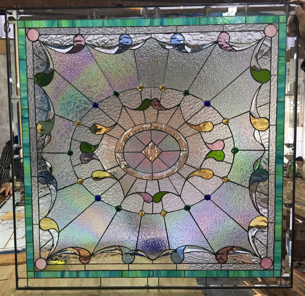 Elegant! Classic "Teardrops & Jewels" Leaded Stained Glass Window