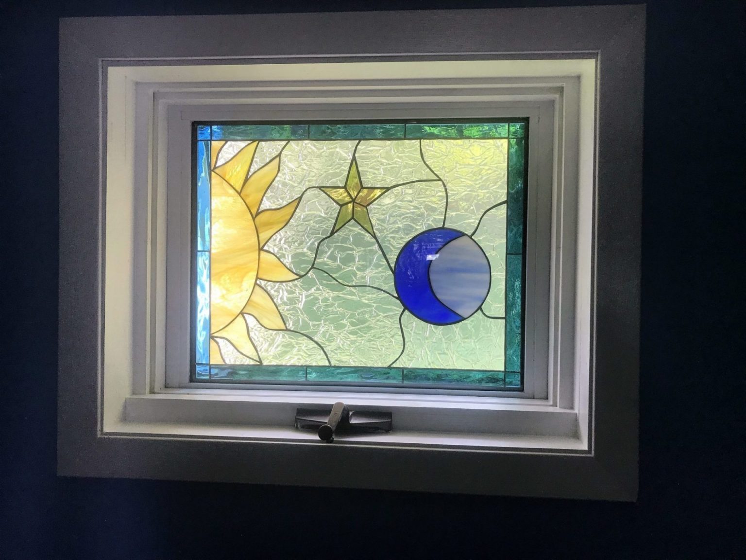 Mystical Sun, Moon & Star Leaded Stained Glass Window Panel #3