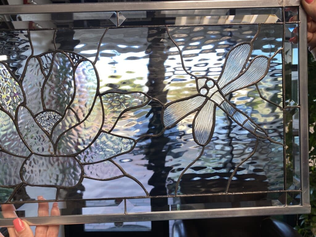 The "Dragonfly, Lily Pad and Lotus Flower " Leaded stained Glass Window ...