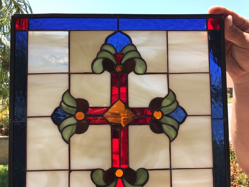 Beautiful! Cross Leaded Stained Glass Window Panel