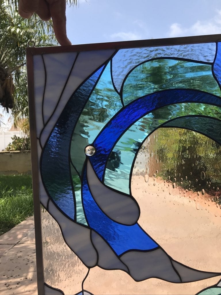 Incredible Cresting Ocean Wave Leaded Stained Glass Window