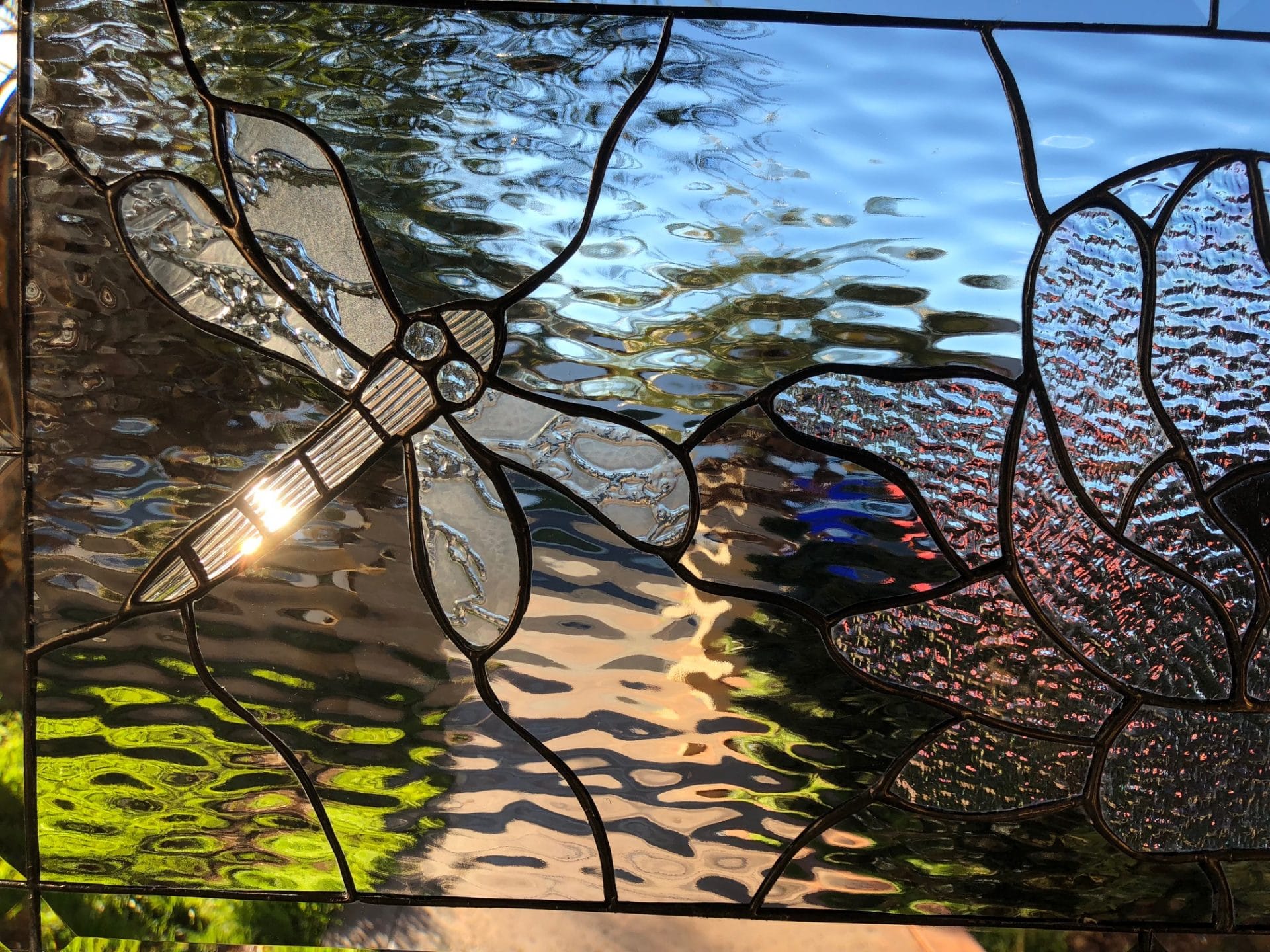 The "Dragonfly, Lily Pad And Lotus Flower " Leaded Stained Glass Window ...