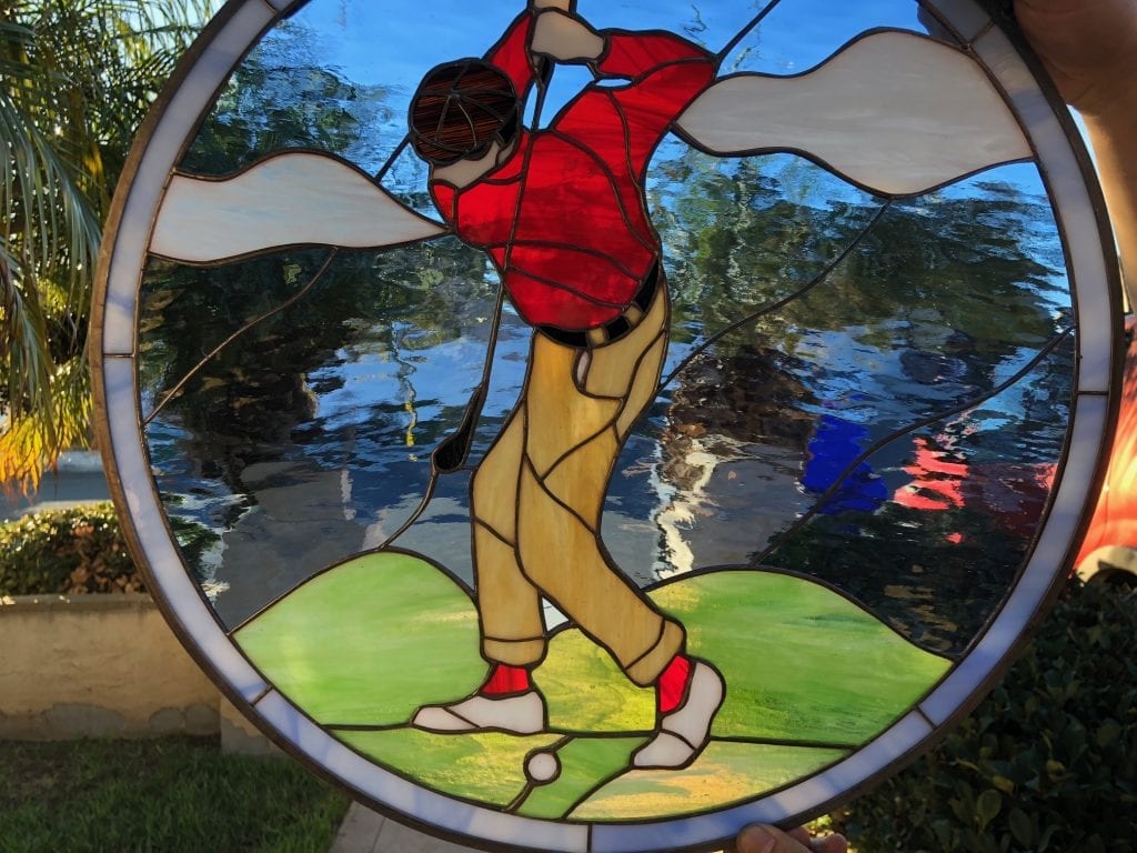 Driving It Home! Golf Leaded Stained Glass Window Panel