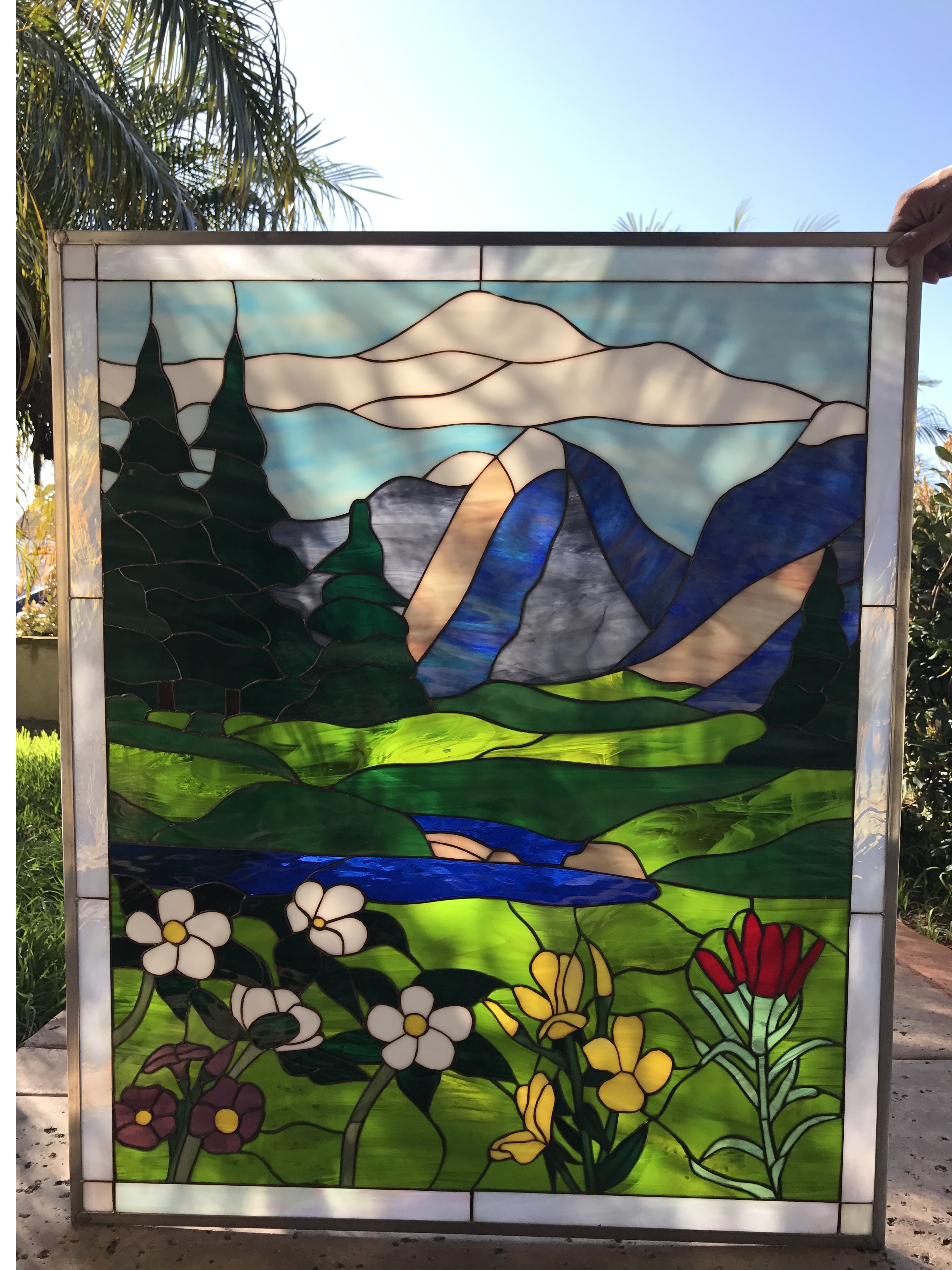 Stained Glass Pattern Garden Scene