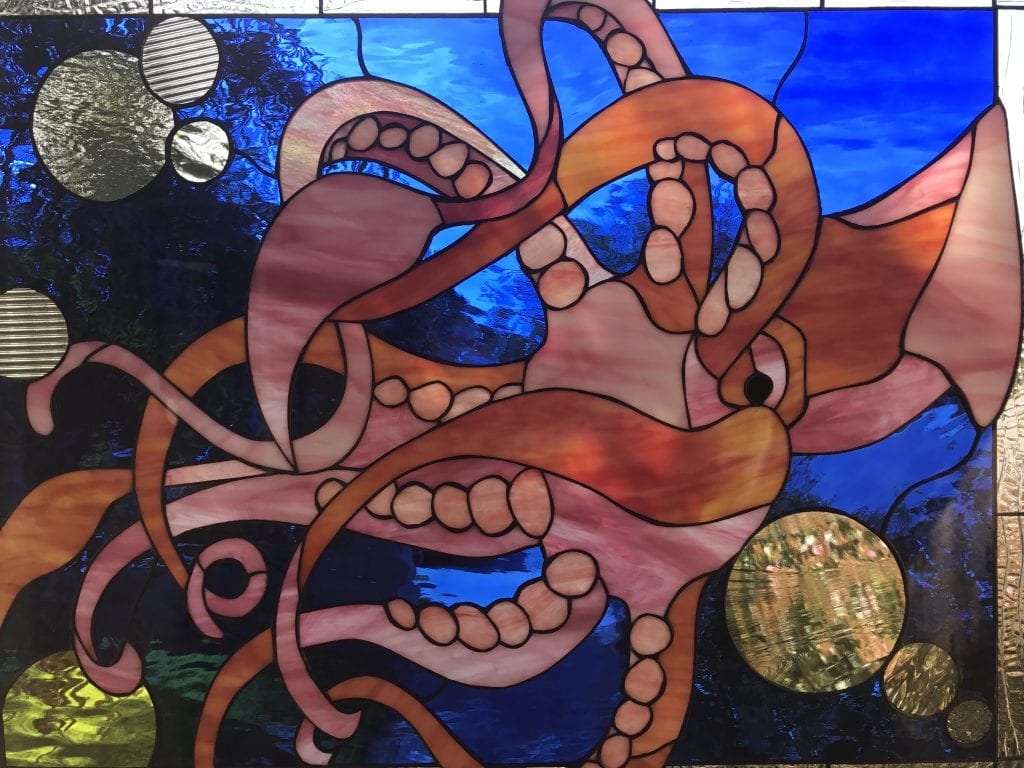 Incredible! The "Squid & Bubbles" Leaded Stained Glass Window Panel