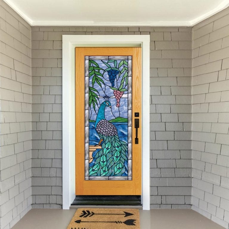 Exquisite Stained Glass Peacock Alder Wood Door