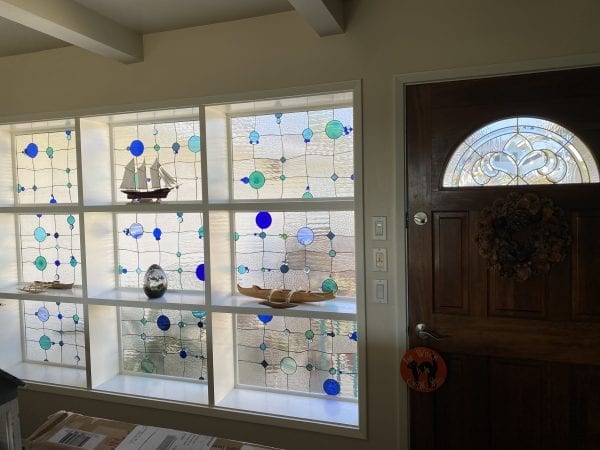 "Bubbles" Geometric Abstract Stained Glass Window Panel Or Cabinet Insert