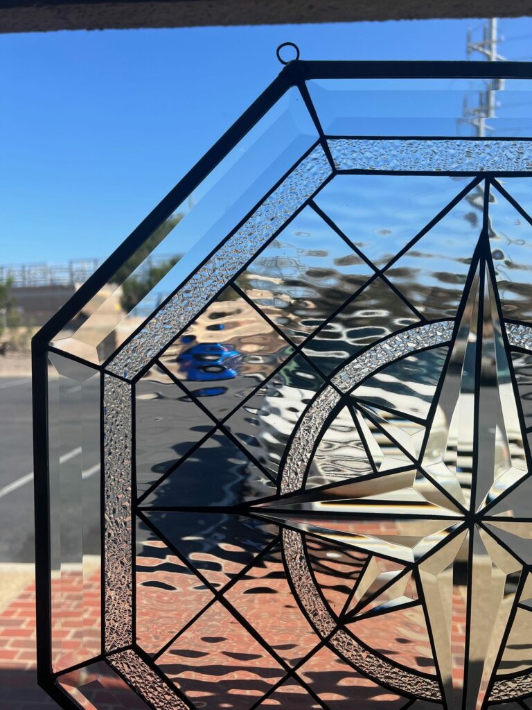 The “Beveled Octagonal Maywood” Compass Leaded Stained Glass Window