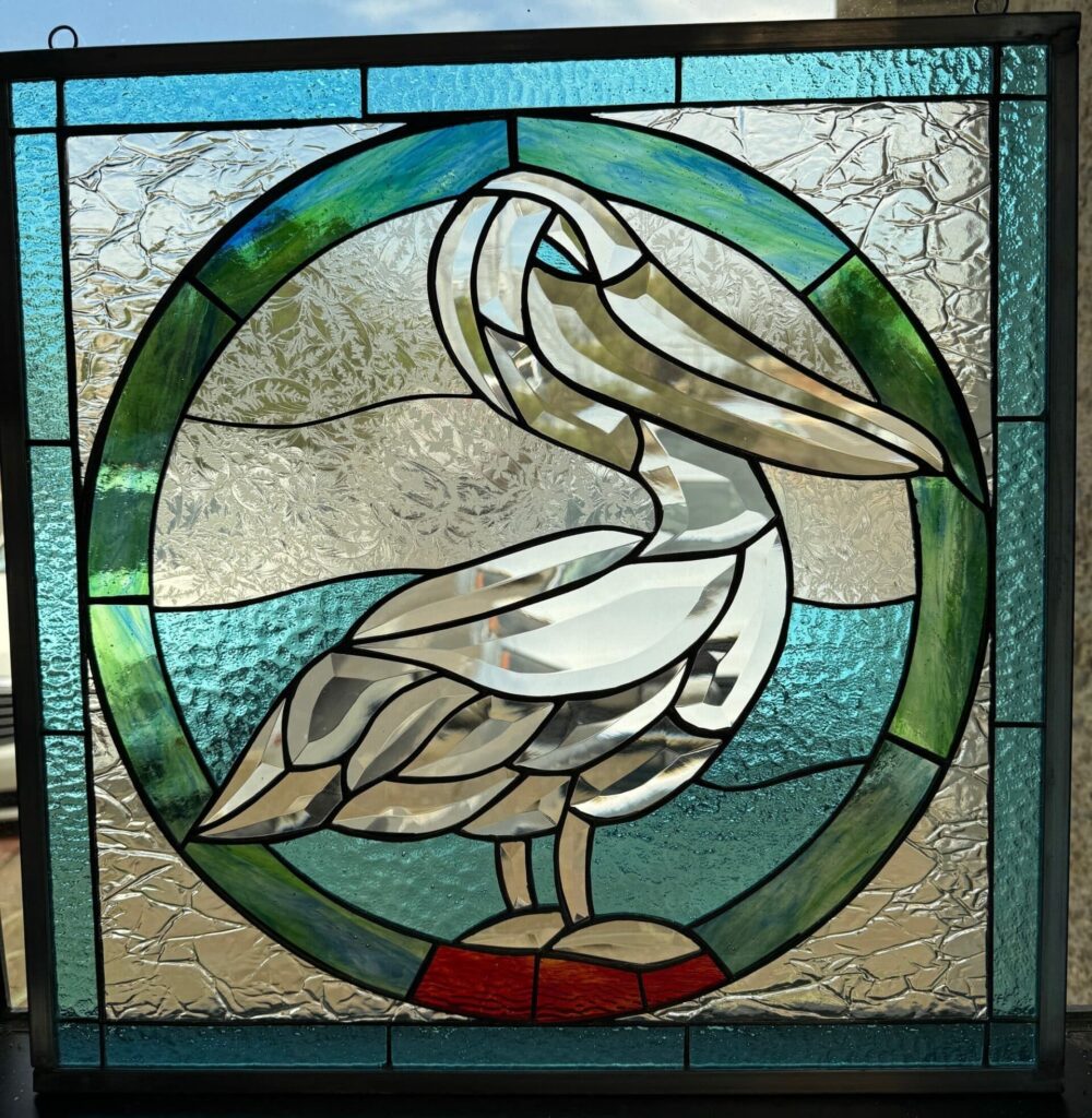 Exquiste Beach/Ocean Beveled Pelican Stained Glass Window Panel