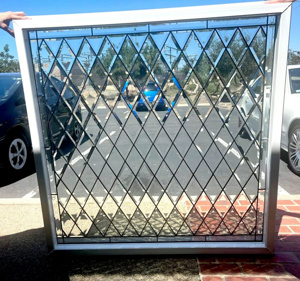 Clear Beveled Diamonds Vinyl Framed and Insulated Stained Beveled Glass ...
